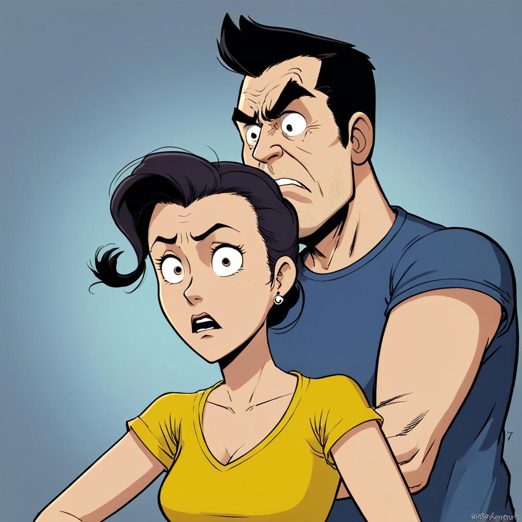 Emotive Cartoon Illustration of a Couple's Argument
