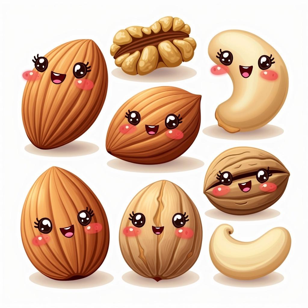 Cute Smiling Nuts: Almonds, Walnuts, and Cashews