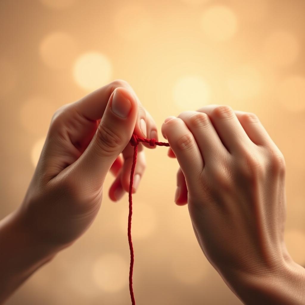 Symbol of Connection: Intertwined Hands with Red String