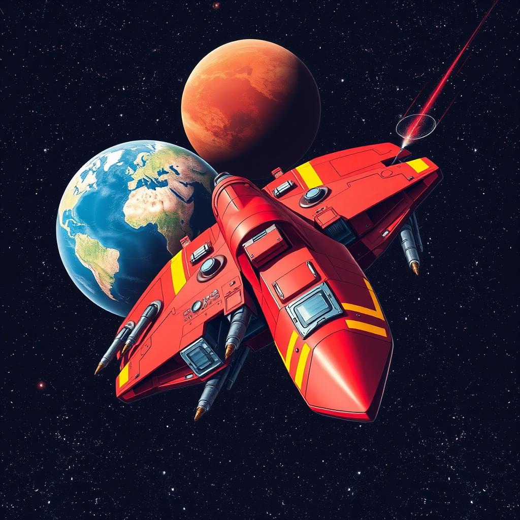 Epic Journey: Bold Red Spaceship to Mars