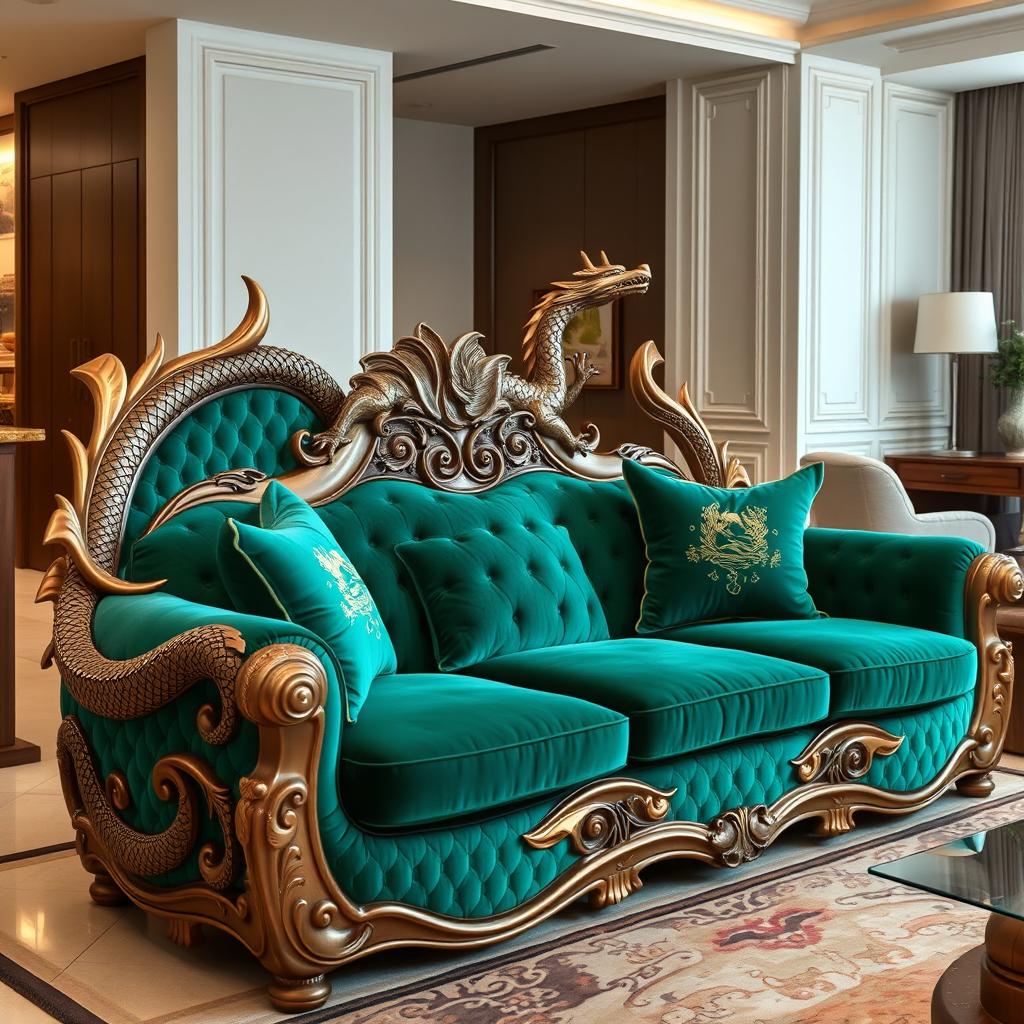 Artistic Dragon-Themed Luxury Sofa