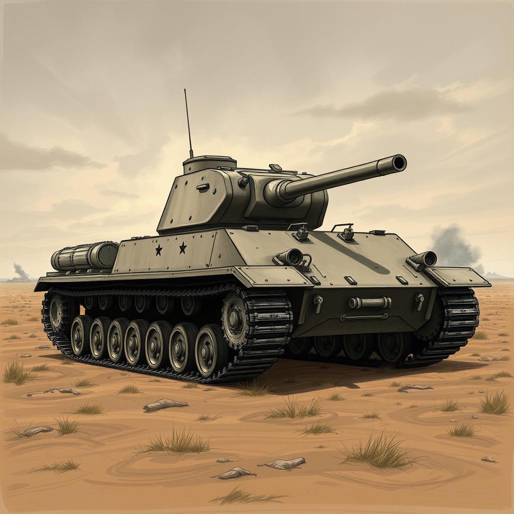Stunning 2D Drawing of the Maus Tank on a Battlefield