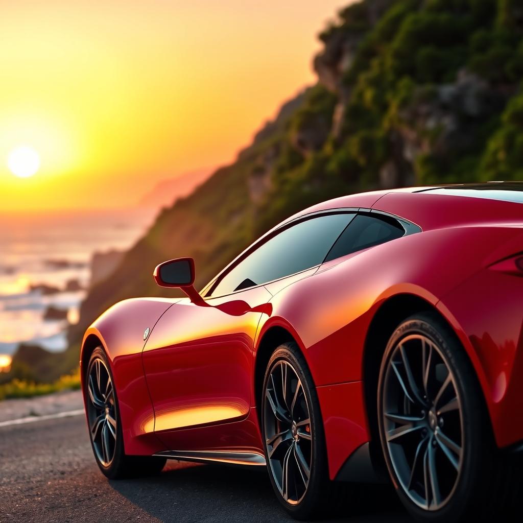 Sleek Modern Sports Car with Ocean View
