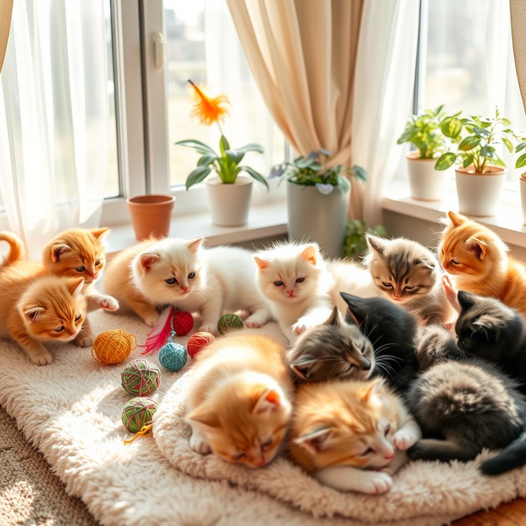 Adorable Fluffy Kittens in Sunlit Playtime