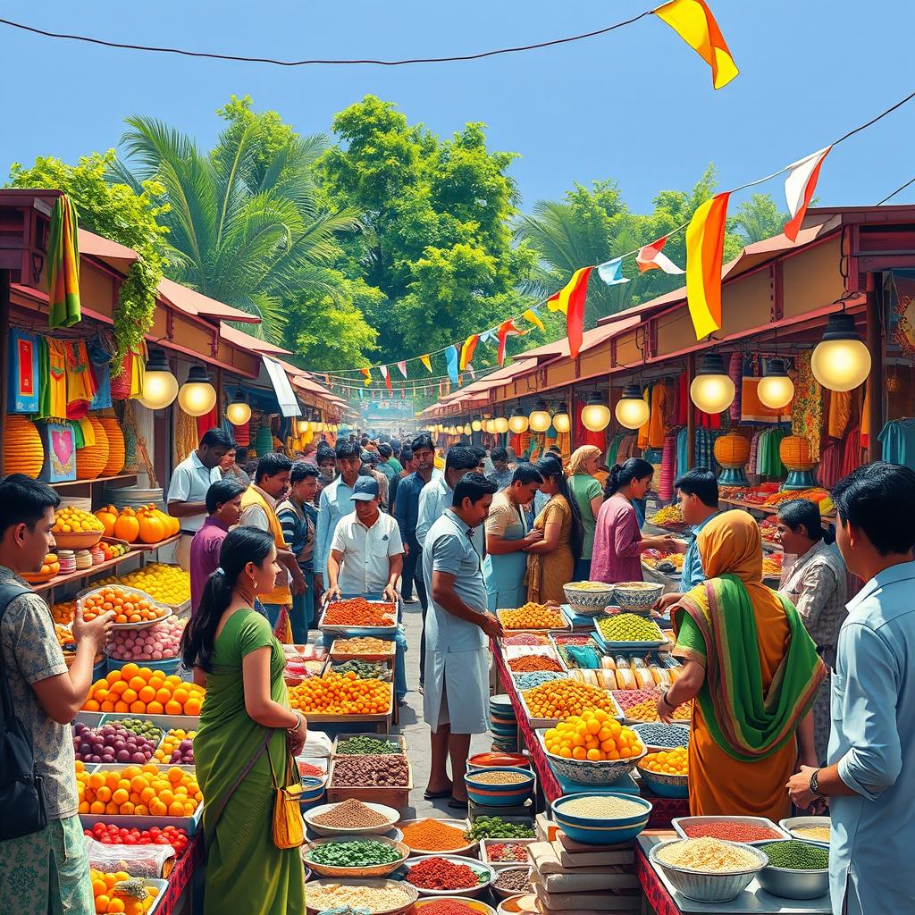 Vibrant Marketplace Trading Scene - A Kaleidoscope of Colors and Culture
