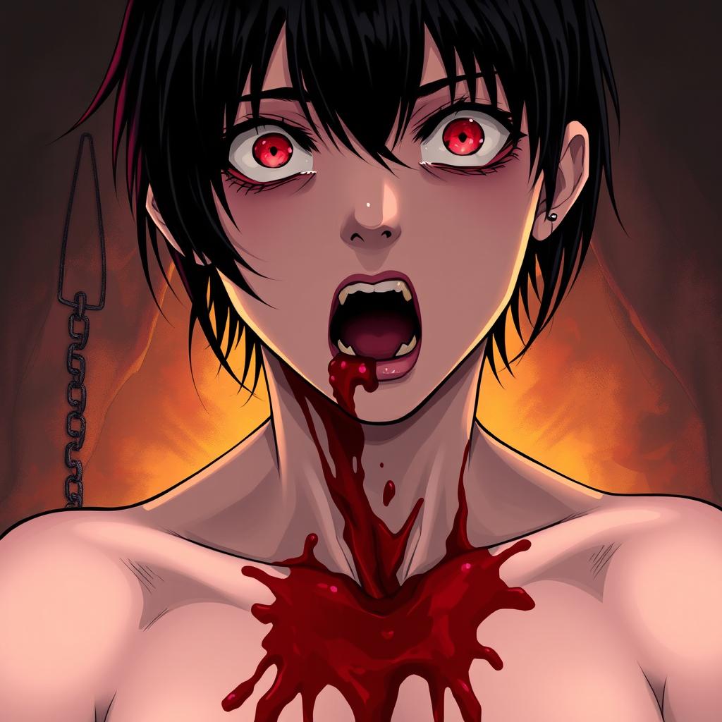 Dramatic Anime Art of a Scared Woman with Vampire Bite