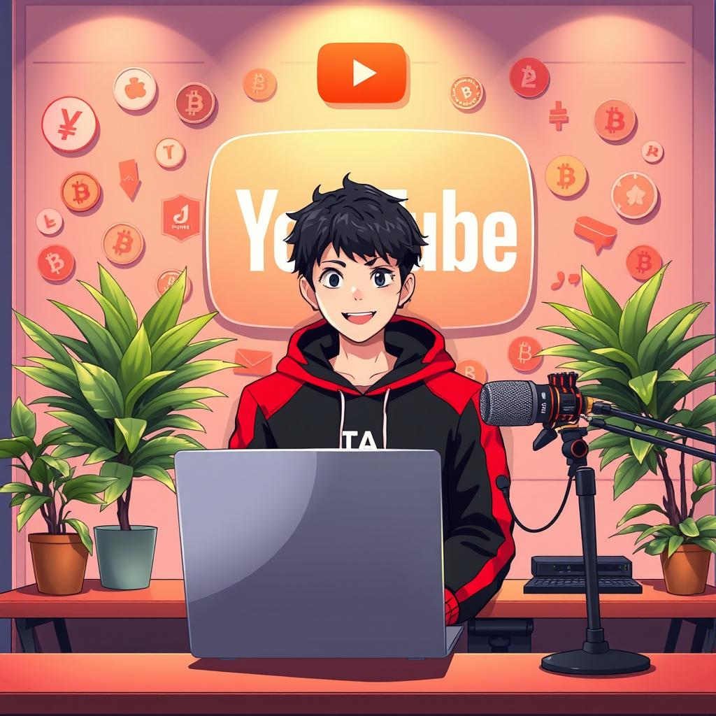 Vibrant Anime Boy at Modern Desk