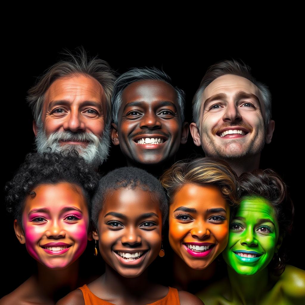Explore the Contrast: Vibrant Faces on Black Background