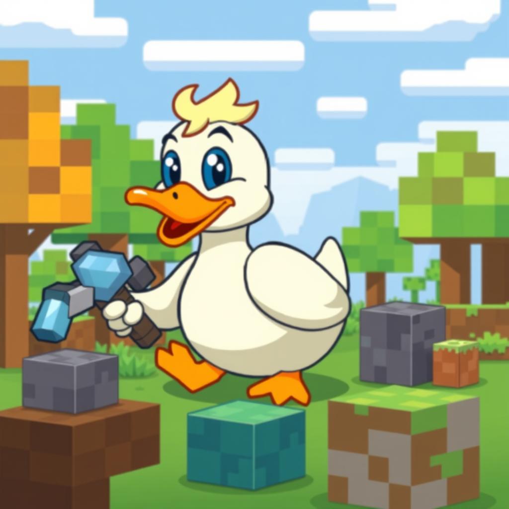 Pixel Art Duck Enjoying Minecraft Fun