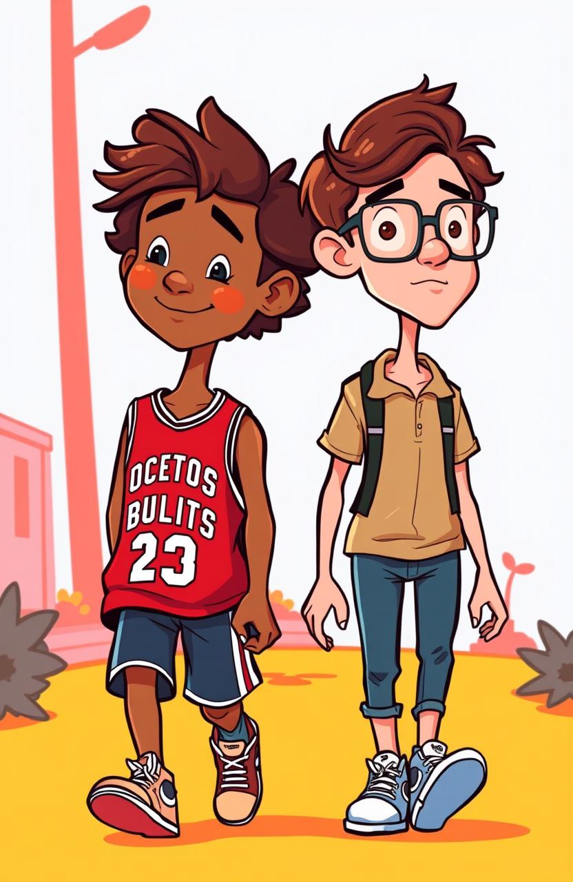 Vibrant Encounter: Cartoon Art of Two Walking Figures