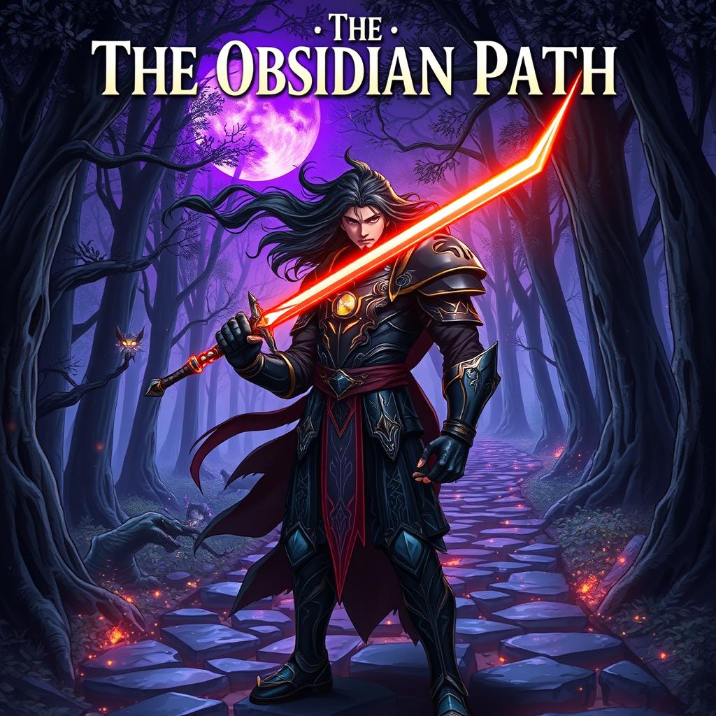 The Obsidian Path: Fantasy Novel Cover in Anime Style