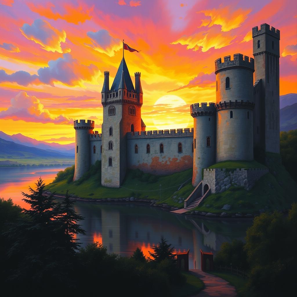 Majestic Medieval Castle at Sunset