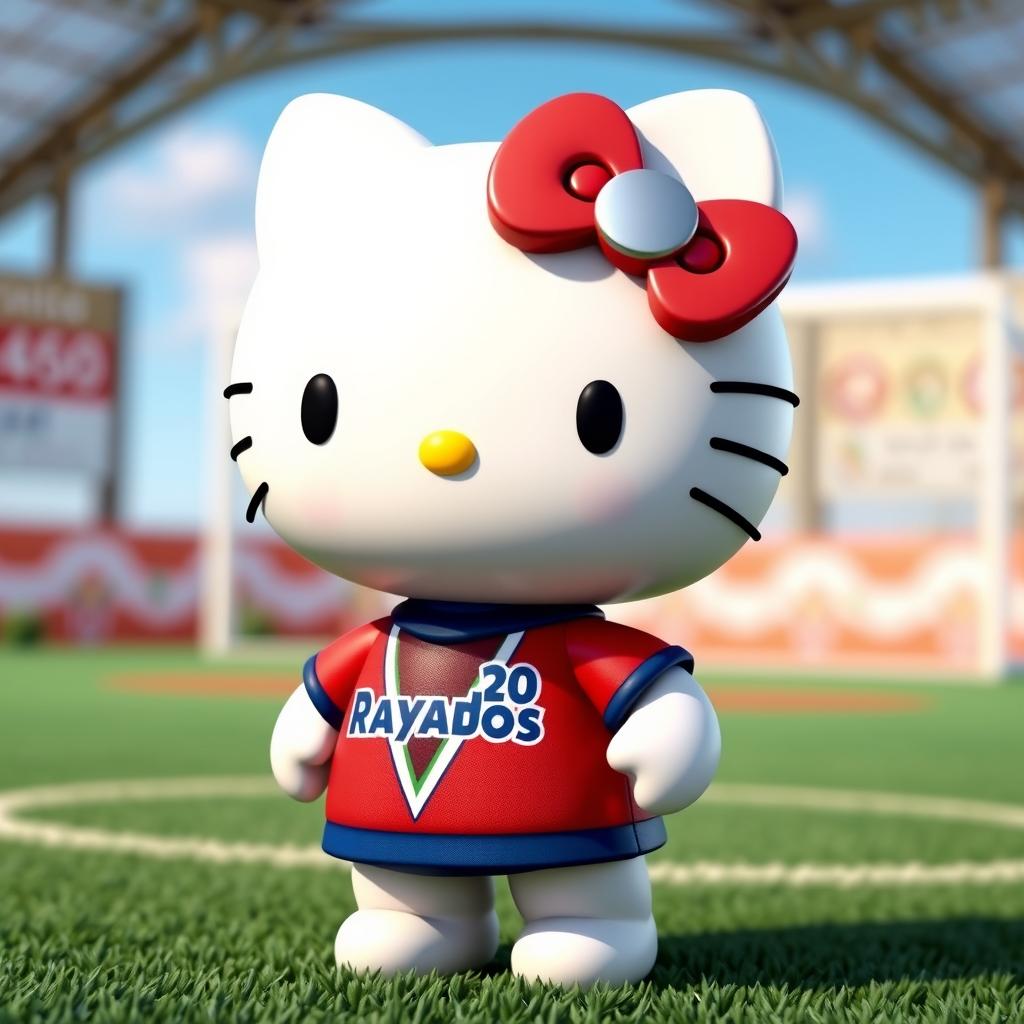 Hello Kitty in Rayados Jersey: A Whimsical 3D Rendering