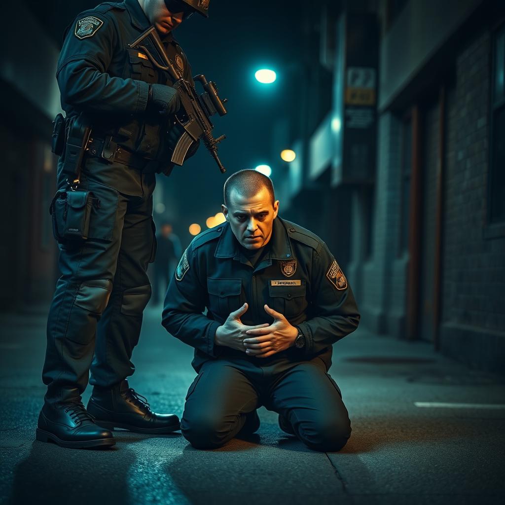 Dramatic Scene: Tactical Policeman Surrender