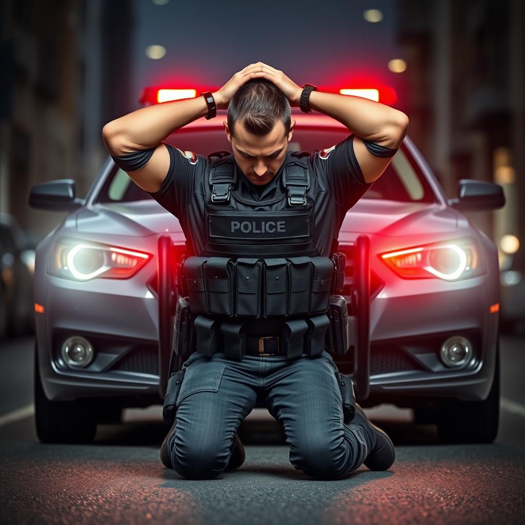 Intense Arrest Scene: Policeman Surrendering