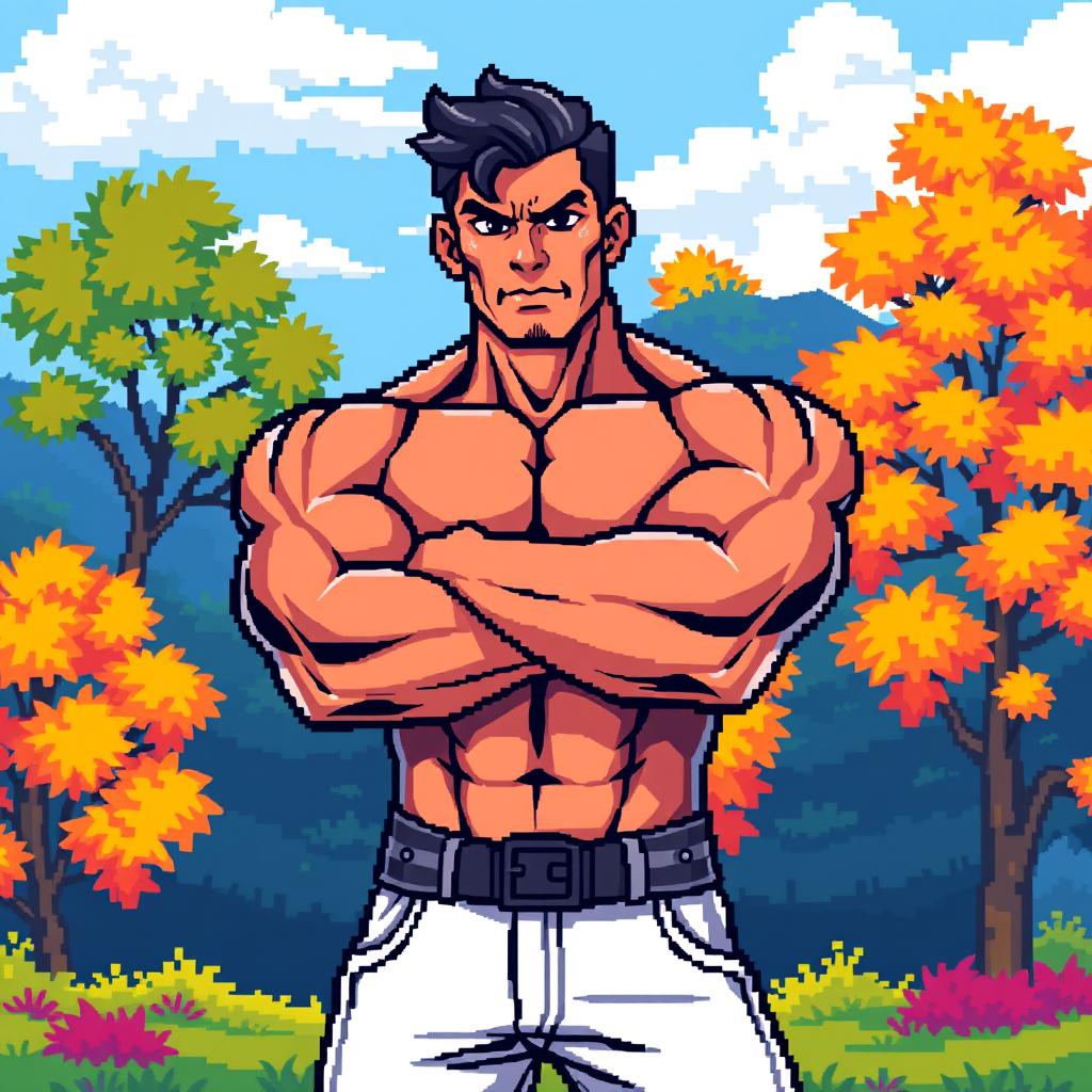 Pixel Art Powerhouse: Muscular Man in Confidence