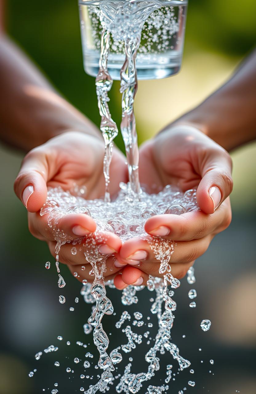 Embrace Nature: Hands Cupped with Sparkling Water