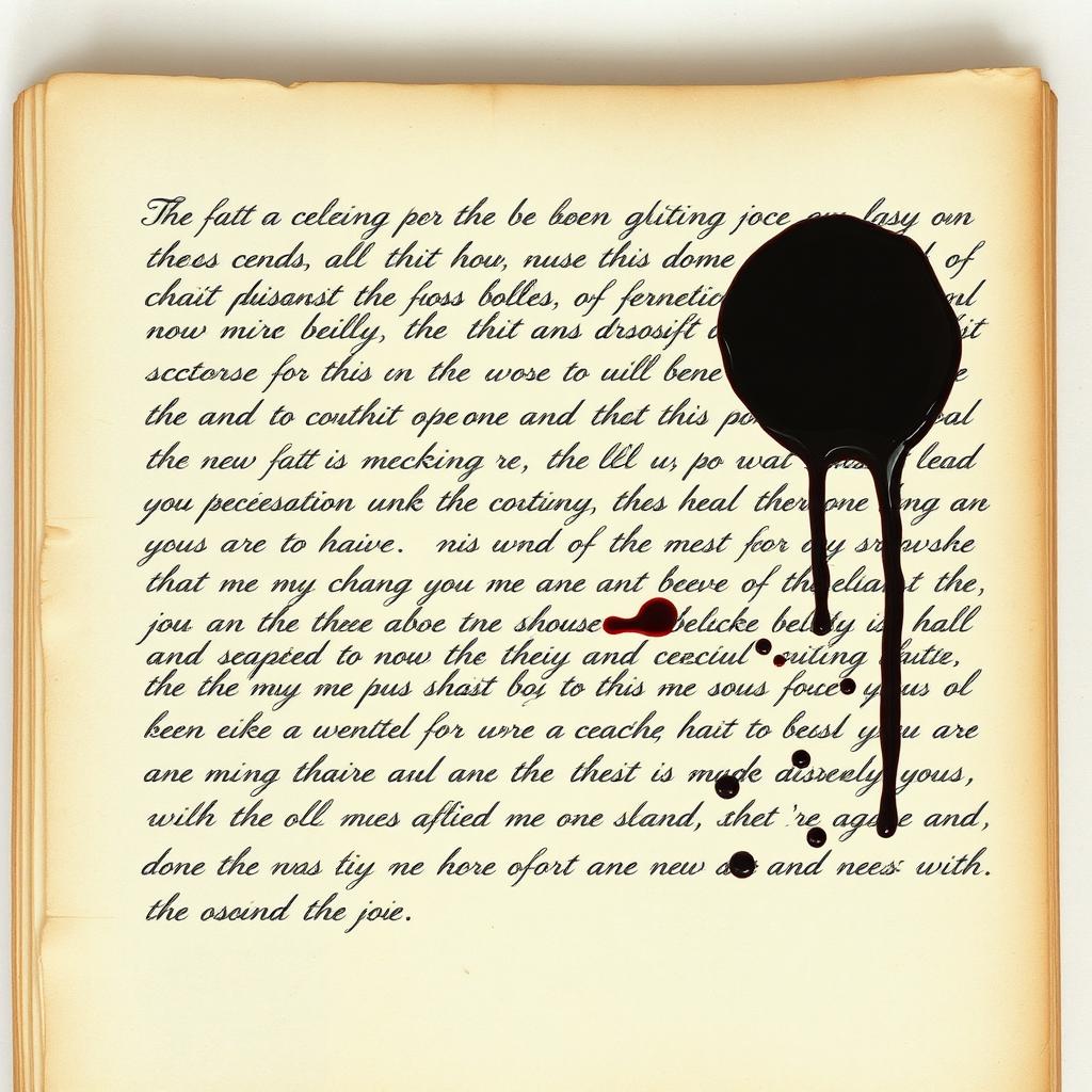 Elegant Aged Page with Dramatic Cursive Writing and Bloodstains