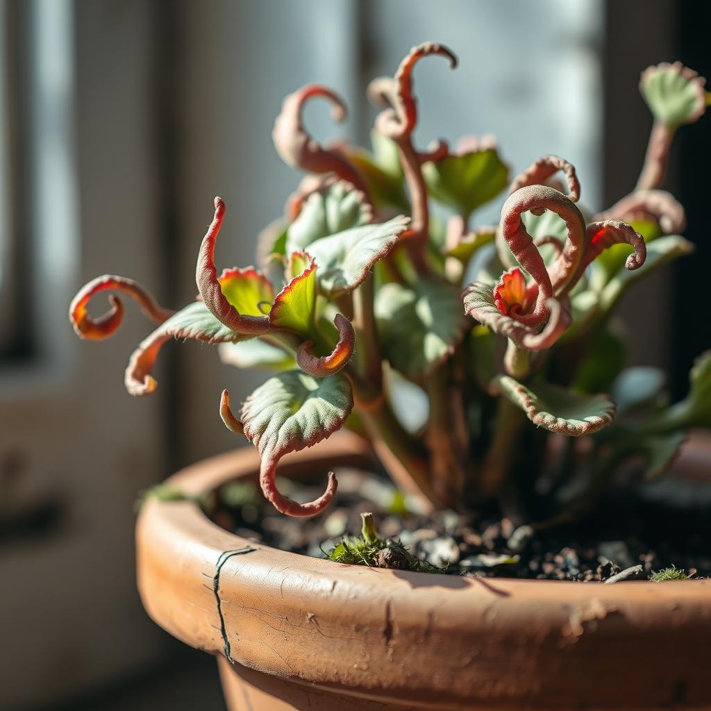 Intricate Close-Up of a Weathered Plant in a Rustic Pot
