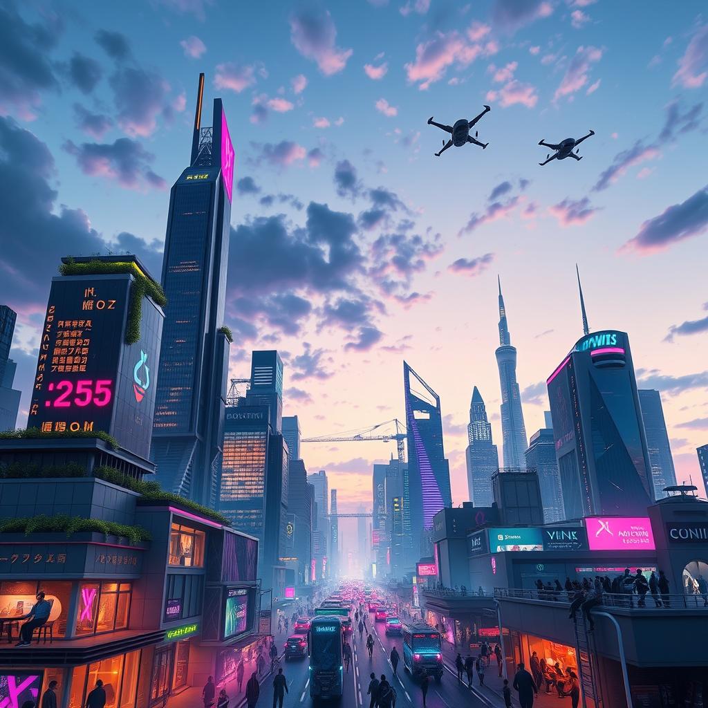 Vibrant Futuristic City Skyline at Dusk - AI Generated Art