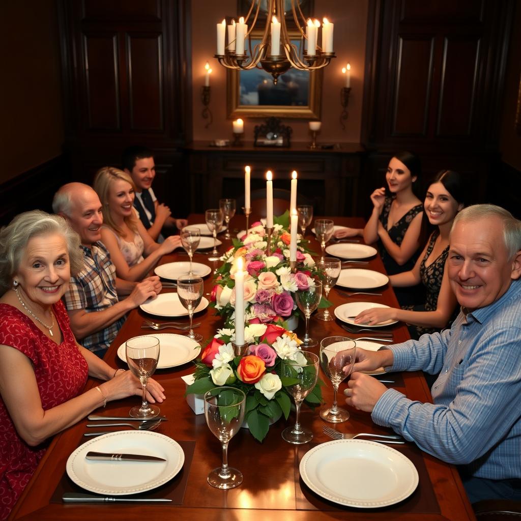 Elegant Dinner Scene: Celebrating Generations with Lively Conversations