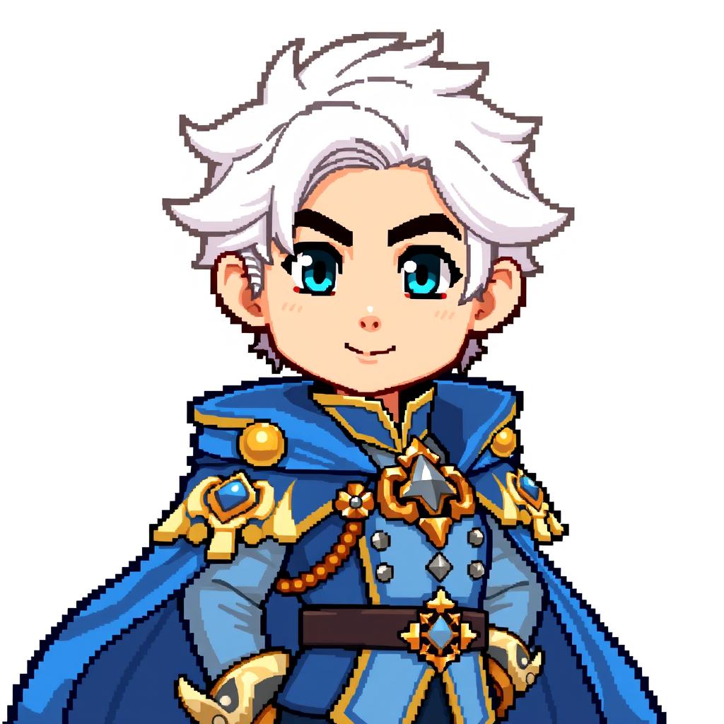 Enchanting White-Haired Prince in 2D Pixel Art