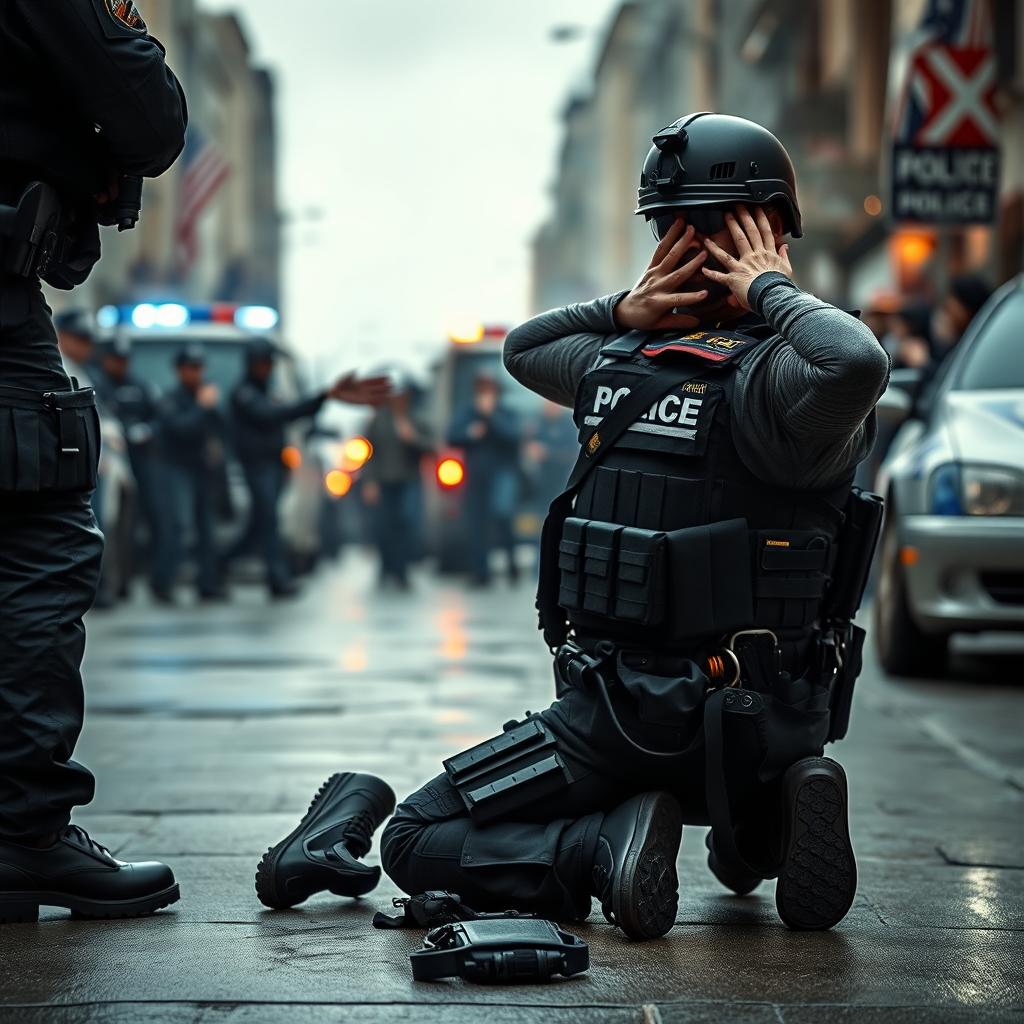 Kneeling Respect: A Policeman's Surrender