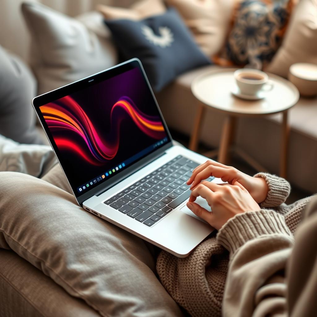 Cozy Comfort: Laptop Relaxation on the Sofa