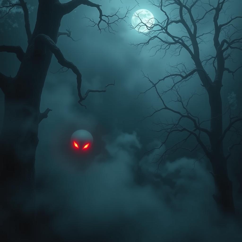 Eerie Encounter: Glowing Red Eyes in the Mist