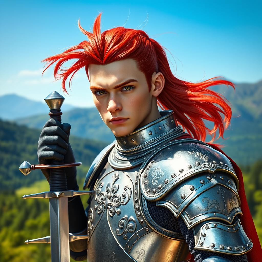 Fearless Knight: A Young Hero with a Red Ponytail