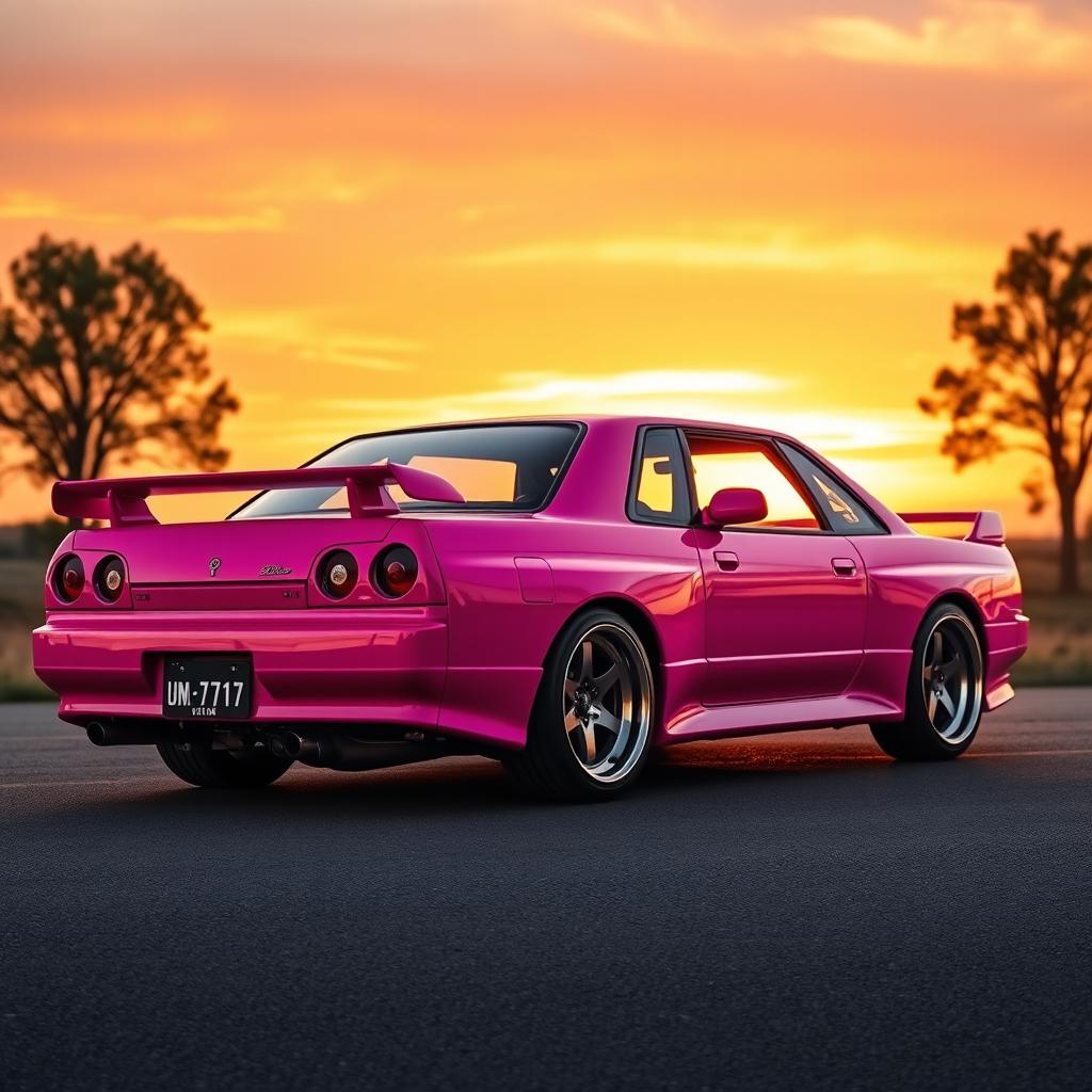 Vibrant Hot Pink R32 Skyline at Sunset