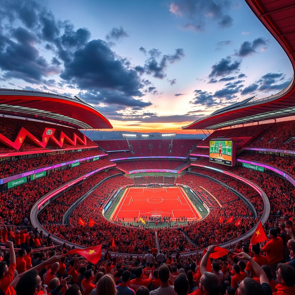 Elevate Your Perspective: Aerial View of Iconic Red Stadiums