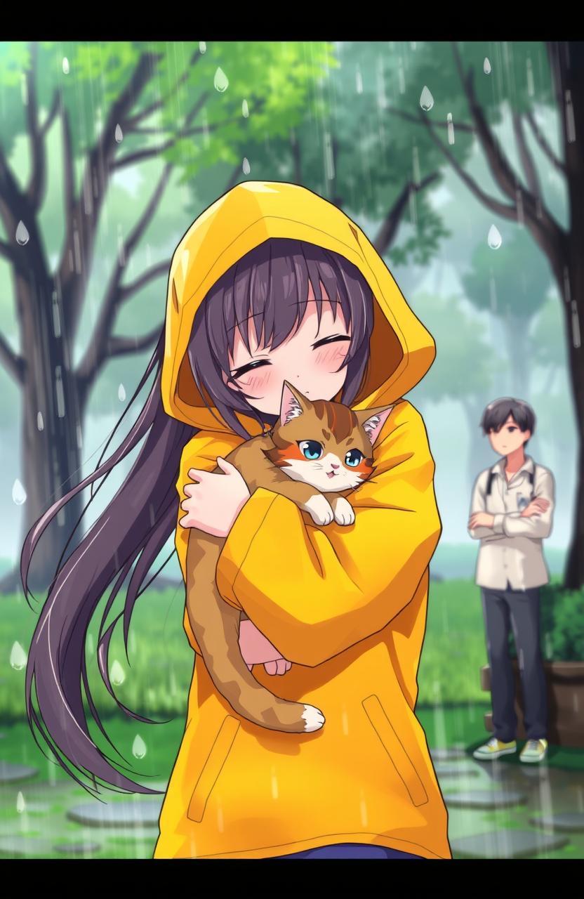 Whimsical Rainy Moments: Girl and Cat