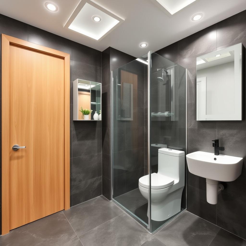 Elegant Bathroom Oasis with Pulpis Graphite Porcelain