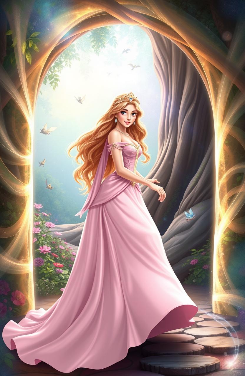 Magical Journey: Princess Steps Through Mystical Portal