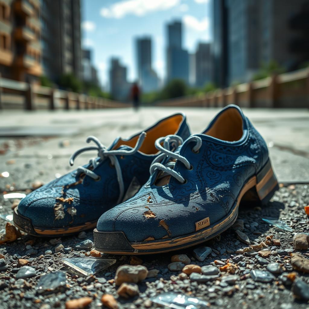 Forgotten Journey: Shattered Shoes on Urban Streets