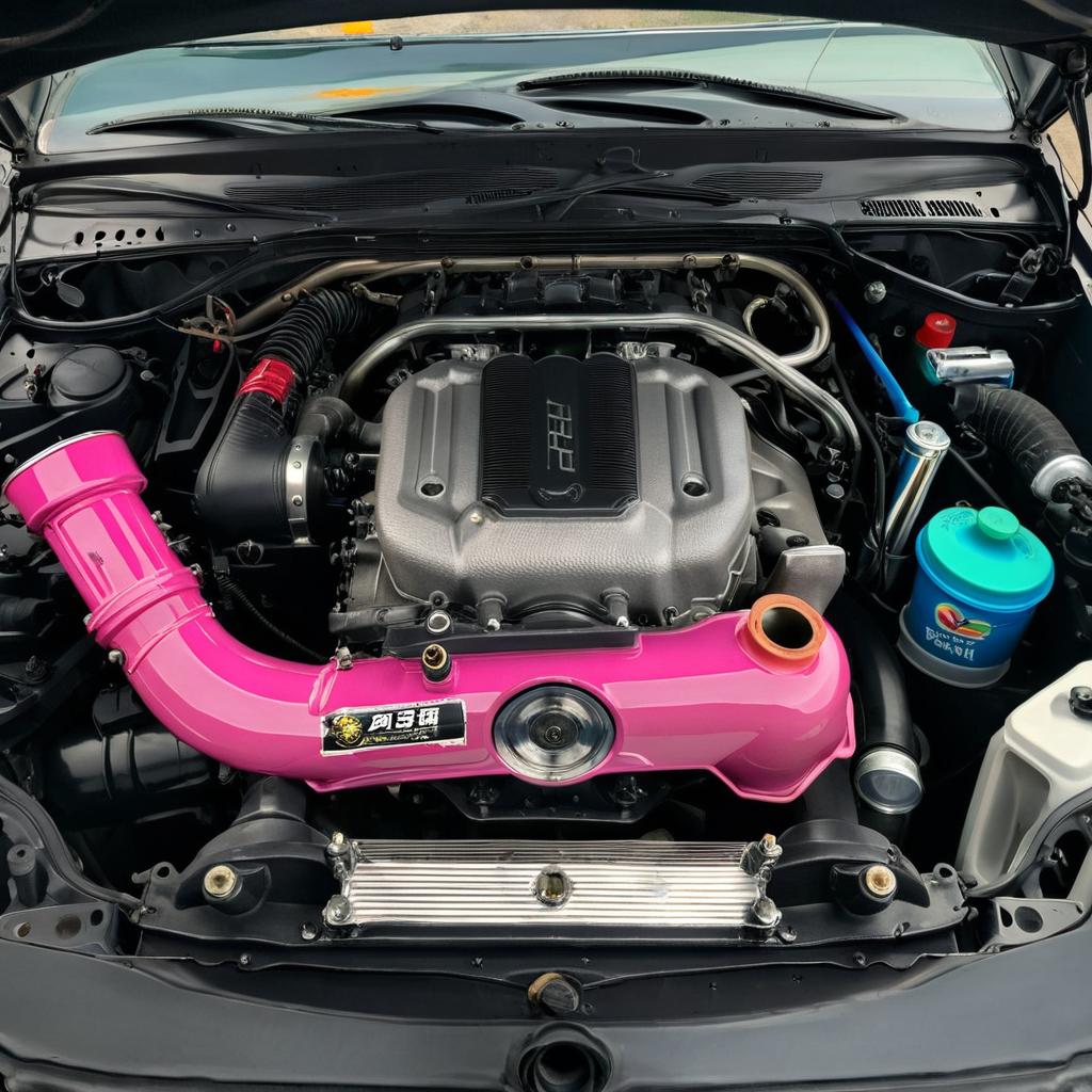 Stunning Modern Car Engine: Pink Power in the Engine Bay