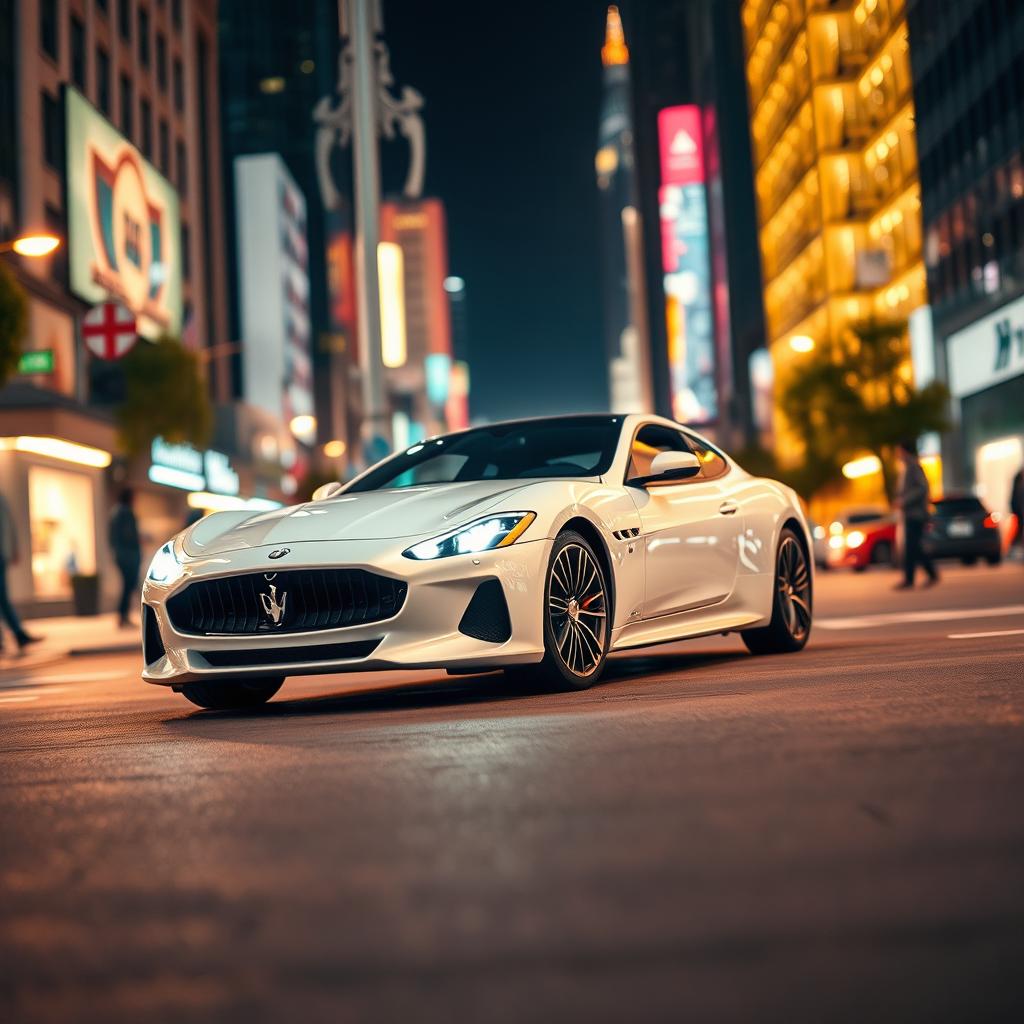 Urban Elegance: A White Car in the Spotlight