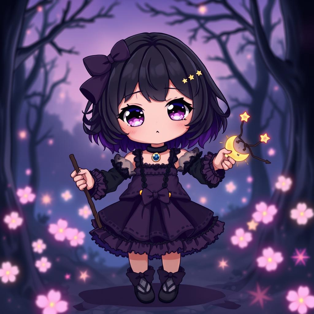 Heroic Dark Magical Girl in a Mystical Landscape