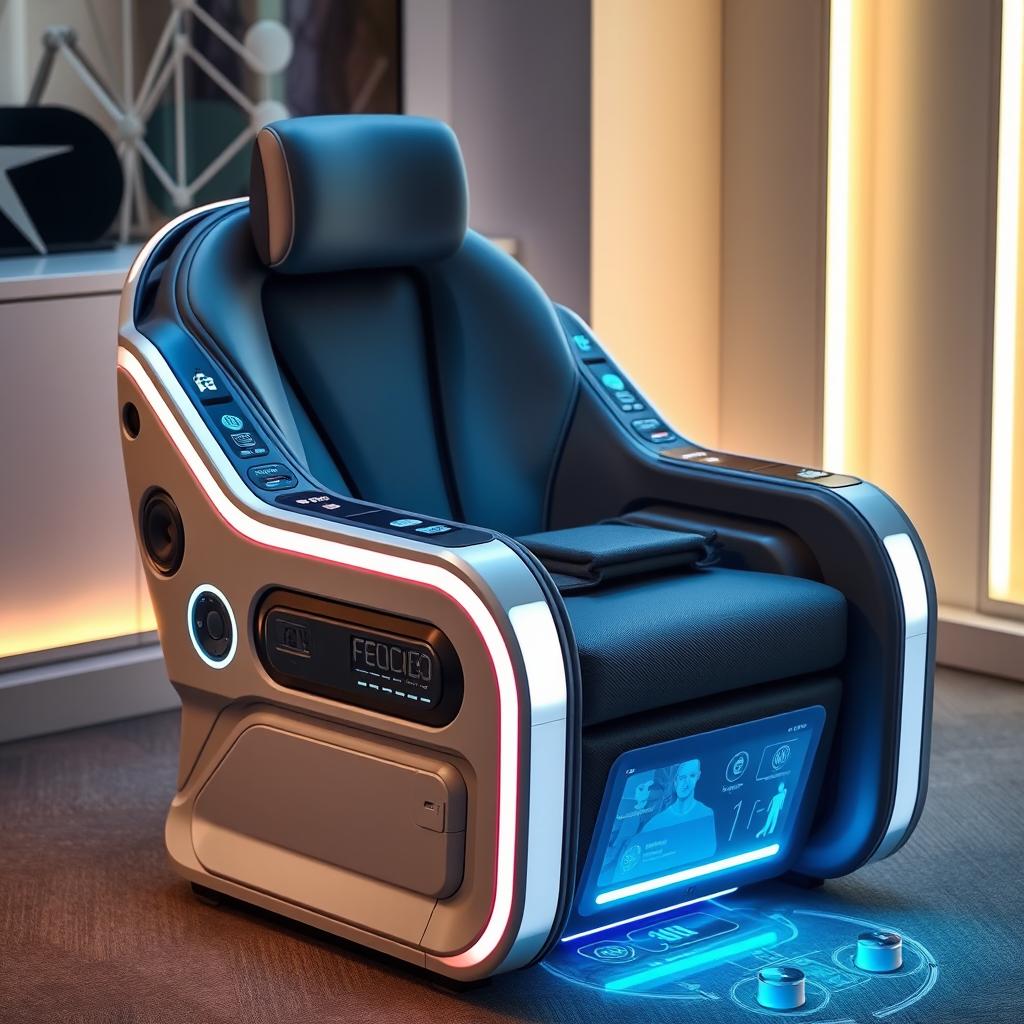 Futuristic Smart Chair with LED Accents and Touchscreen Controls