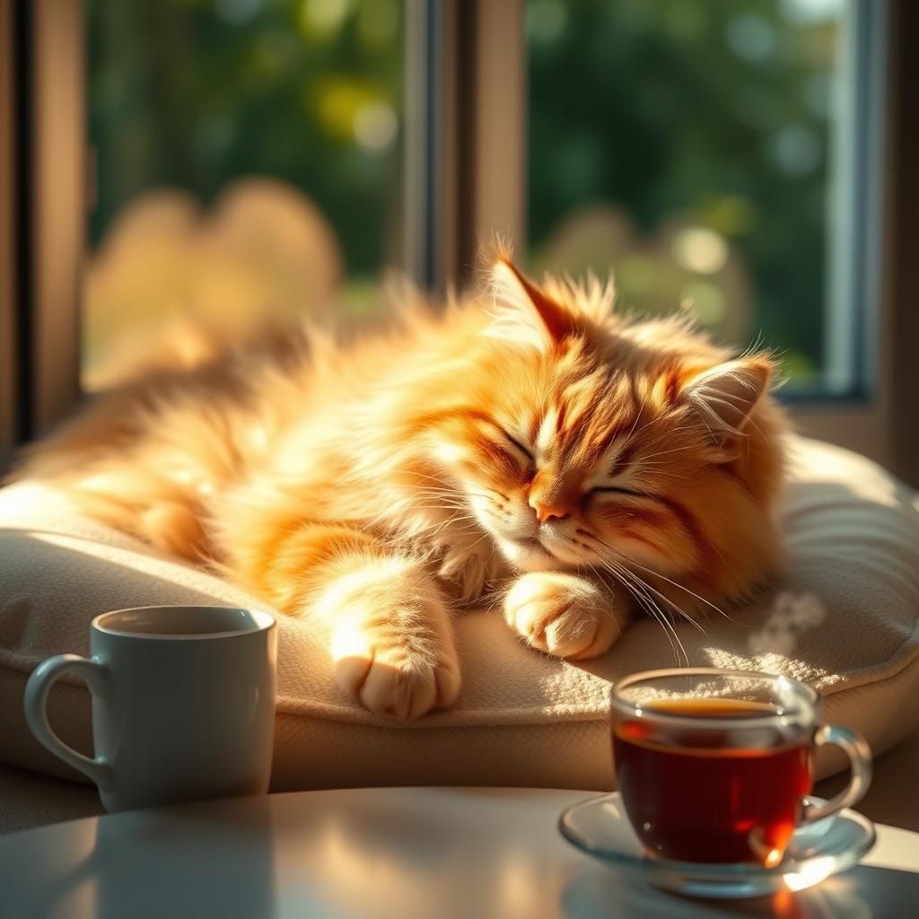 Serene Cozy Cat Nap in Sunlit Room