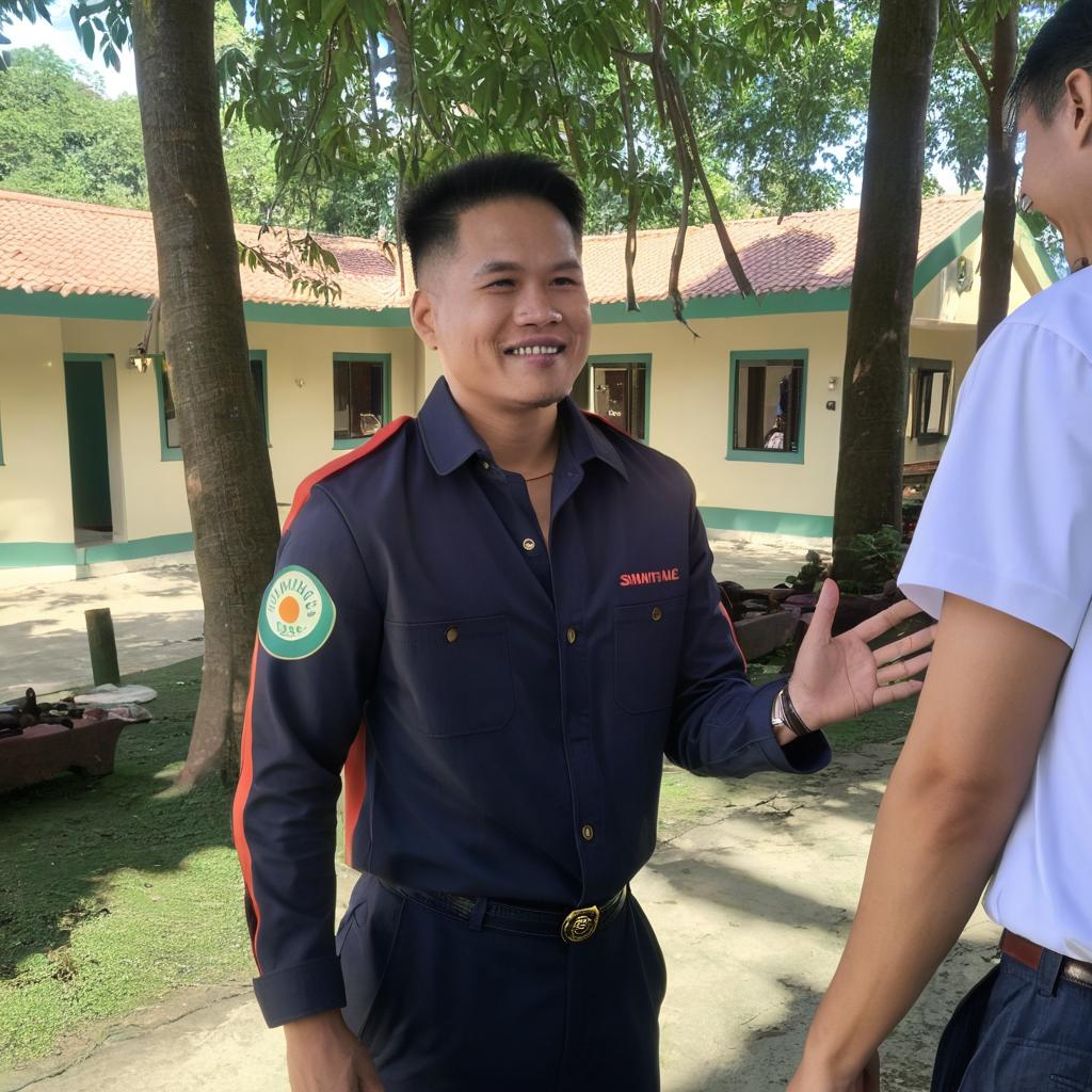 Friendly Police Officer in Lush Forest - Idyllic