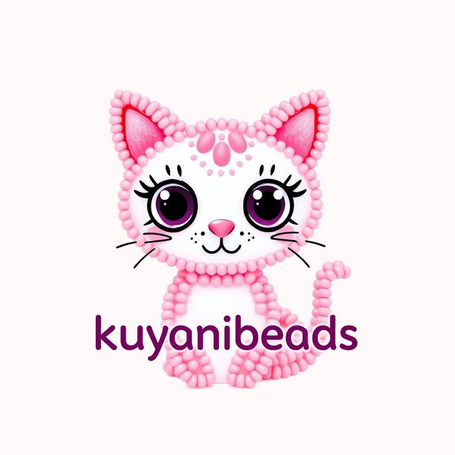 Playful Pink Beaded Cat Logo