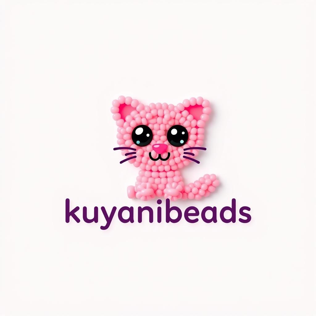 Playful Pink Beaded Cat Logo