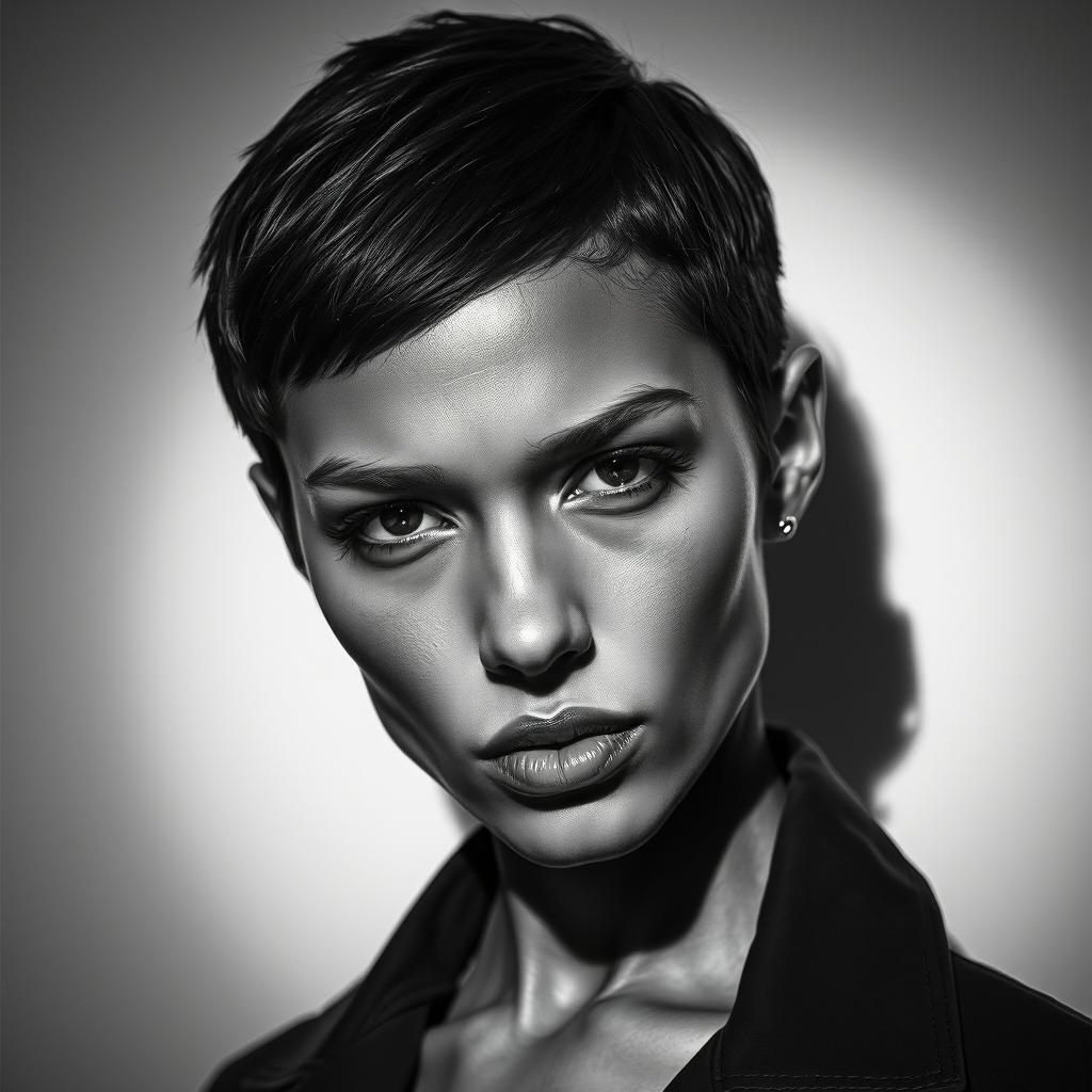 Stunning Black and White Studio Portrait: Timeless Fashion Elegance