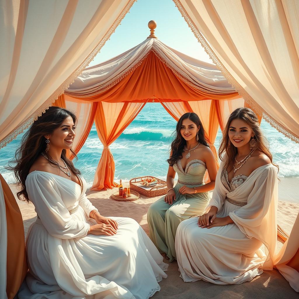 Enchanting Houris in Luxurious Tents by the Ocean