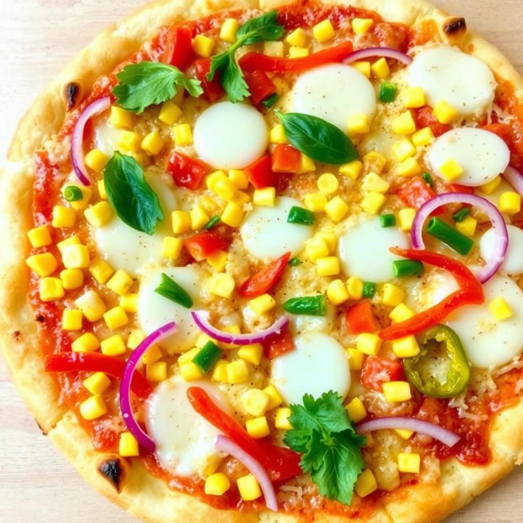 Deliciously Fresh Pizza with Sweet Corn, Onions & Capsicum