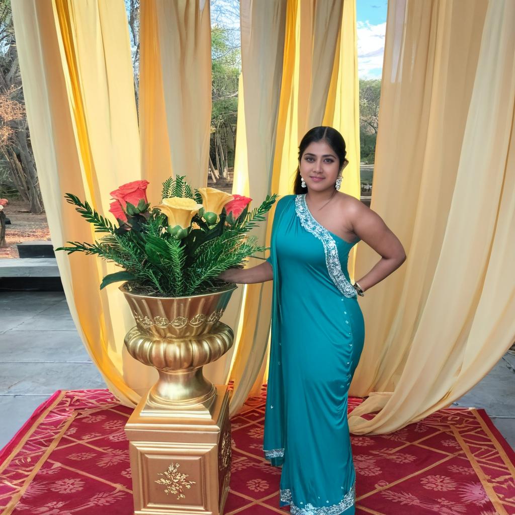 Glamorous Woman in Turquoise: Elegance and Festivity Captured
