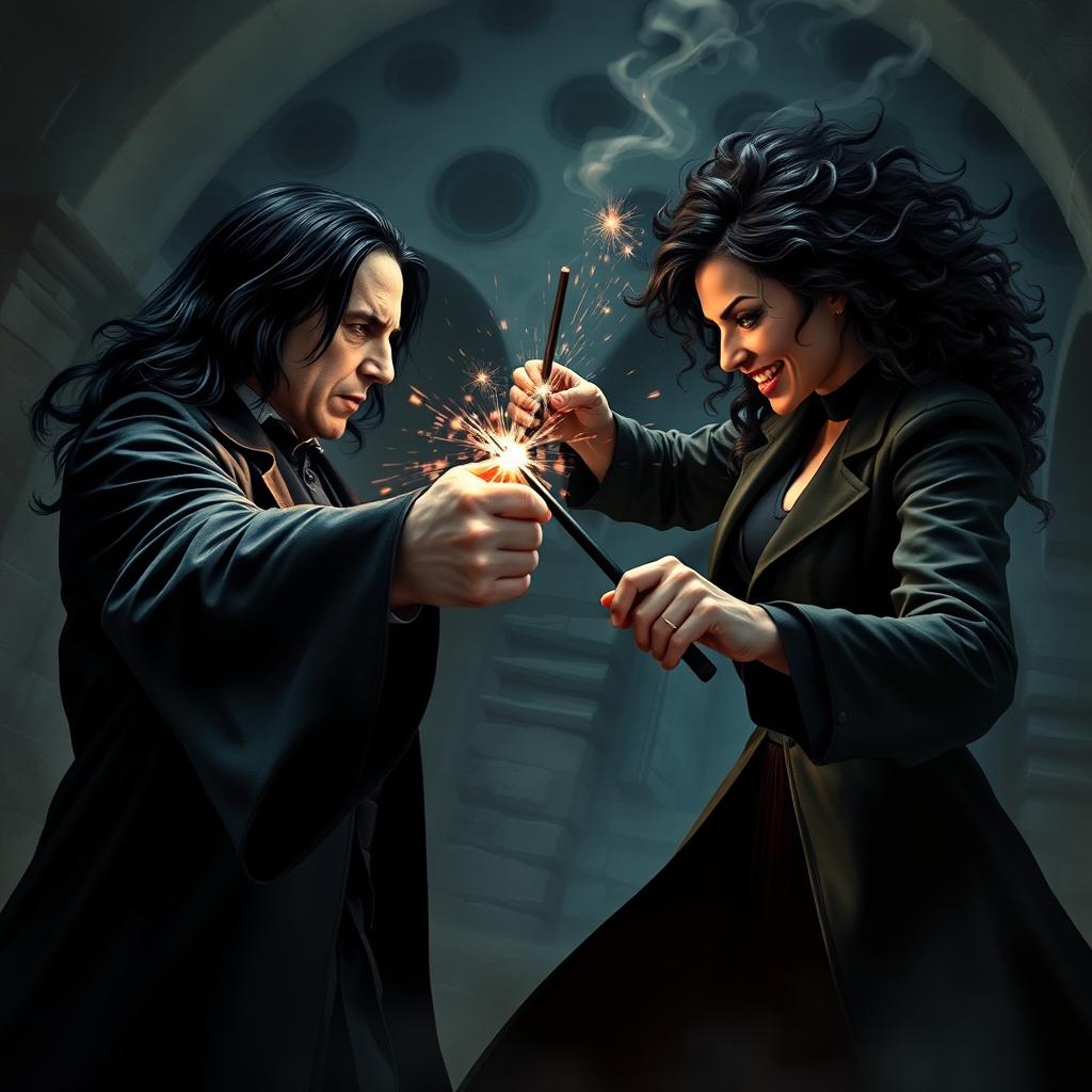 Epic Duels: Snape vs. Lestrange in a Gothic Realm