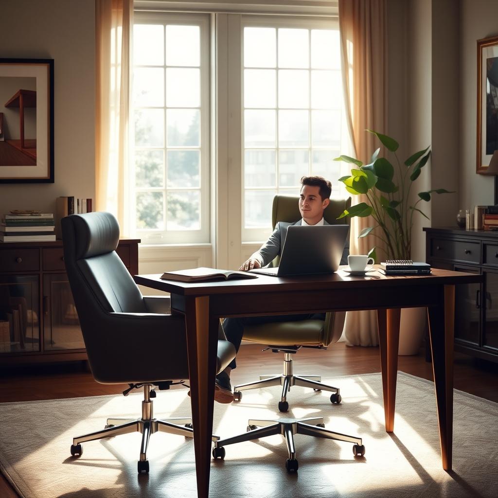 Elegant Office Ambience: A Relaxed Workspace Setup